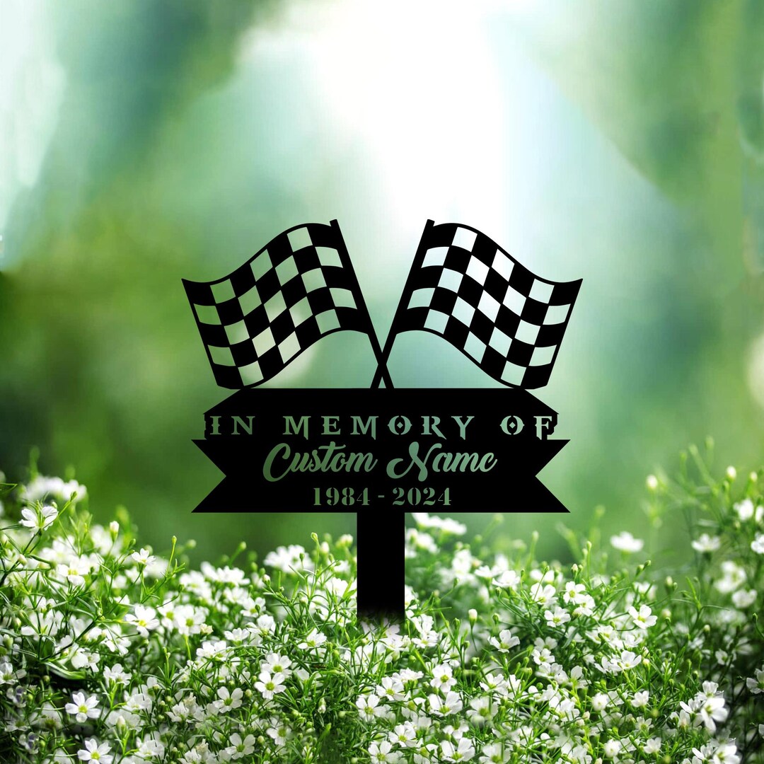 Custom Start Finish Racing Flag Metal Memorial Stake Personalized Racer ...