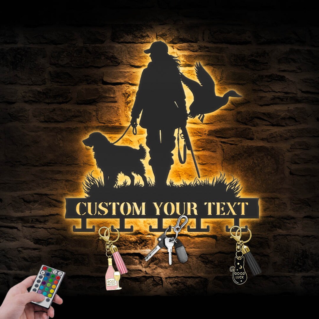 Custom Girl Duck Hunting Key Holder Metal Wall Art LED Light ...