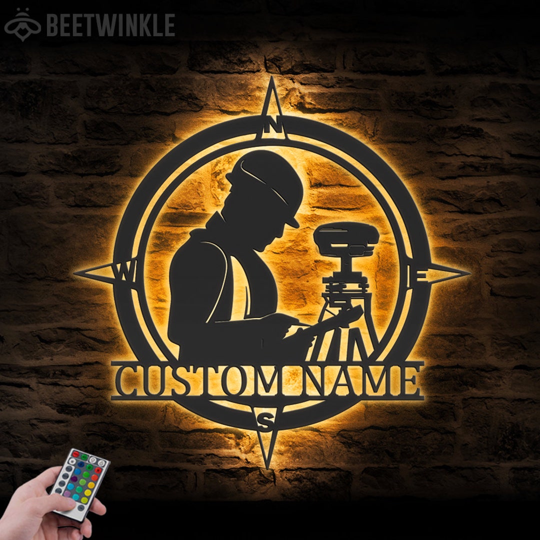 Custom Surveyor Engineer Metal Wall Art LED Light Personalized Geodetic ...