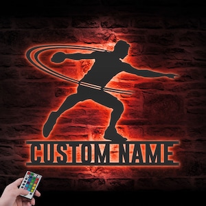 Custom Man Discus Thrower Metal Wall Art LED Light Personalized Discus ...