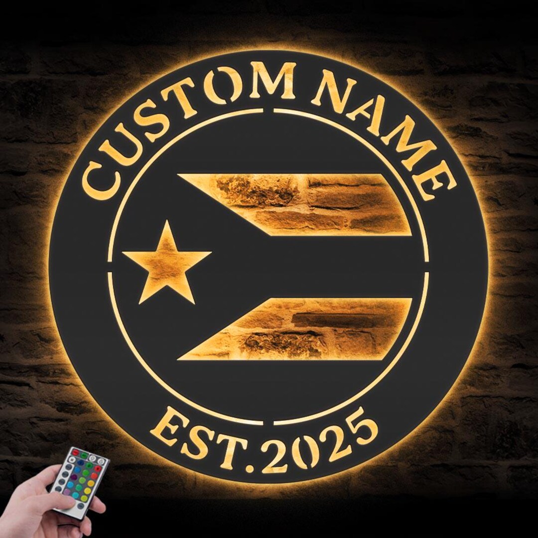 Custom Puerto Rico Flag Metal Wall Art LED Light Personalized Puerto ...