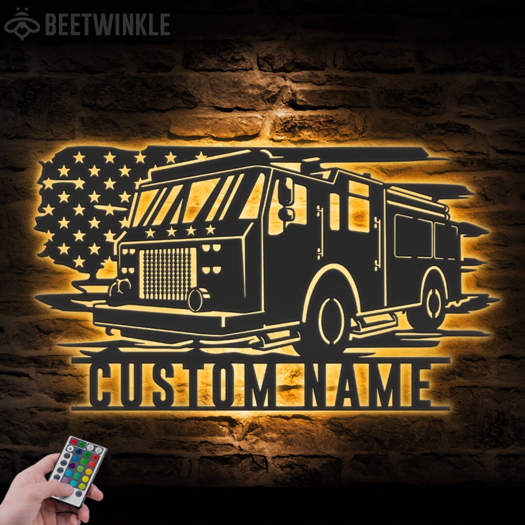 Custom US Engine Fire Truck Driver Metal Wall Art LED Light ...