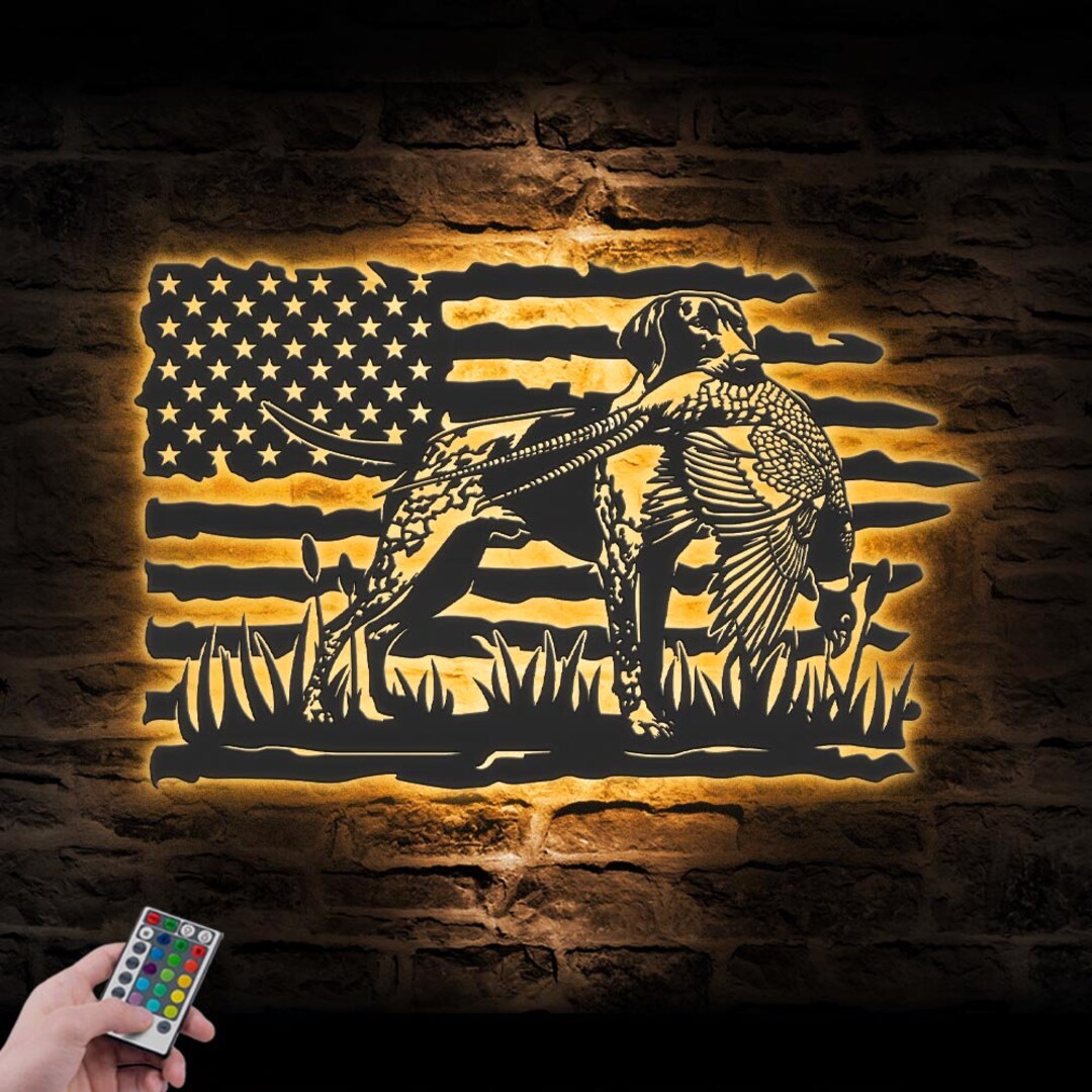 US Flag Pheasant German Shorthaired Pointer Dog Hunting Metal Wall Art ...