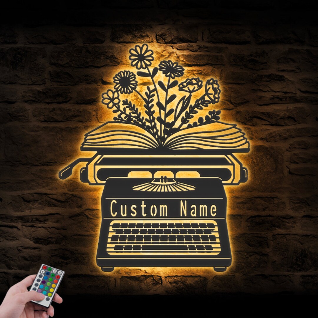 Custom Flower Book Writer Metal Wall Art LED Light Personalized Future ...