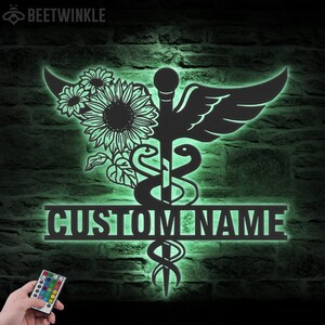 Custom Sunflower Medical Symbol Caduceus MD Star Nursing Metal Wall Art ...