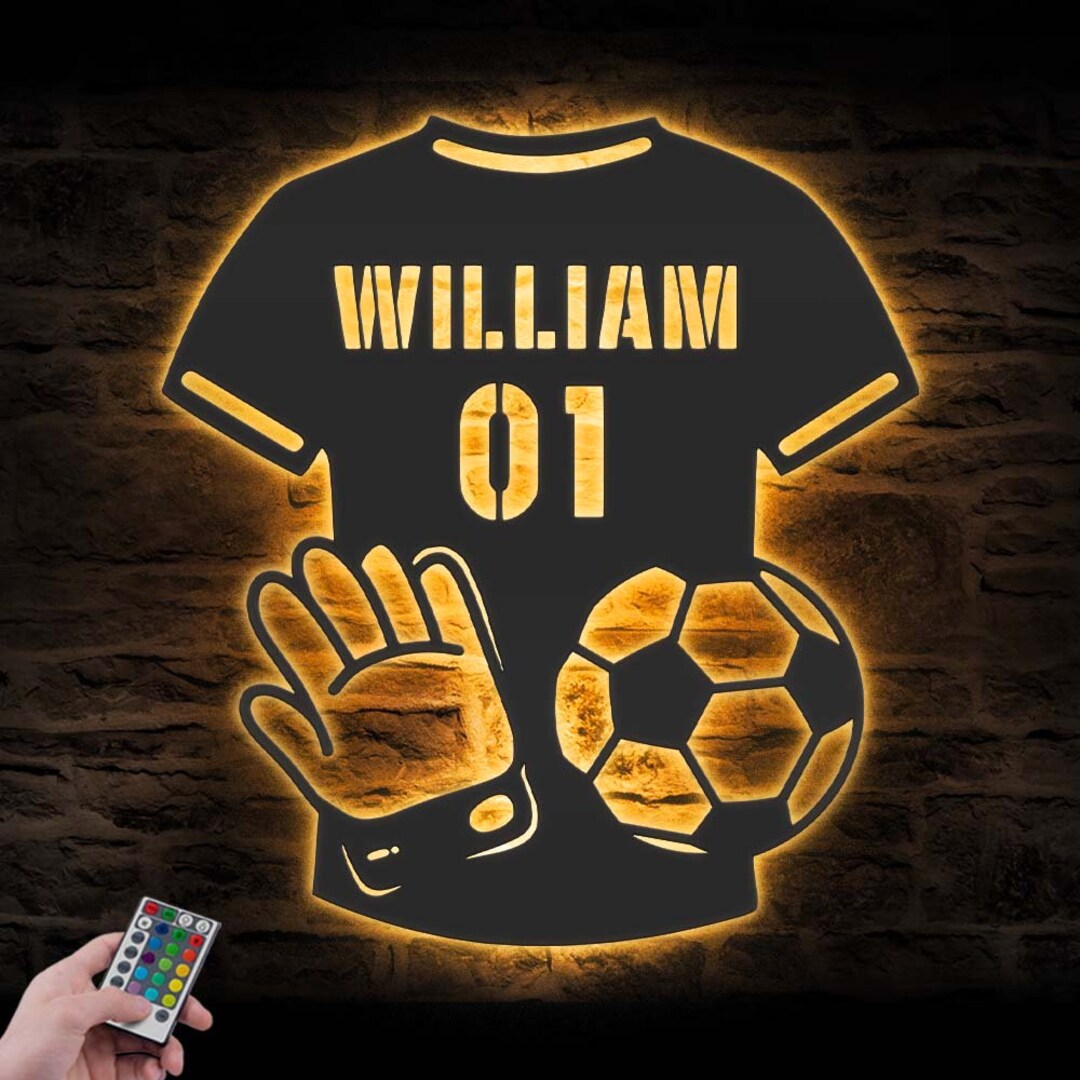 Custom Goalie Soccer Metal Wall Art LED Light Personalized Football ...