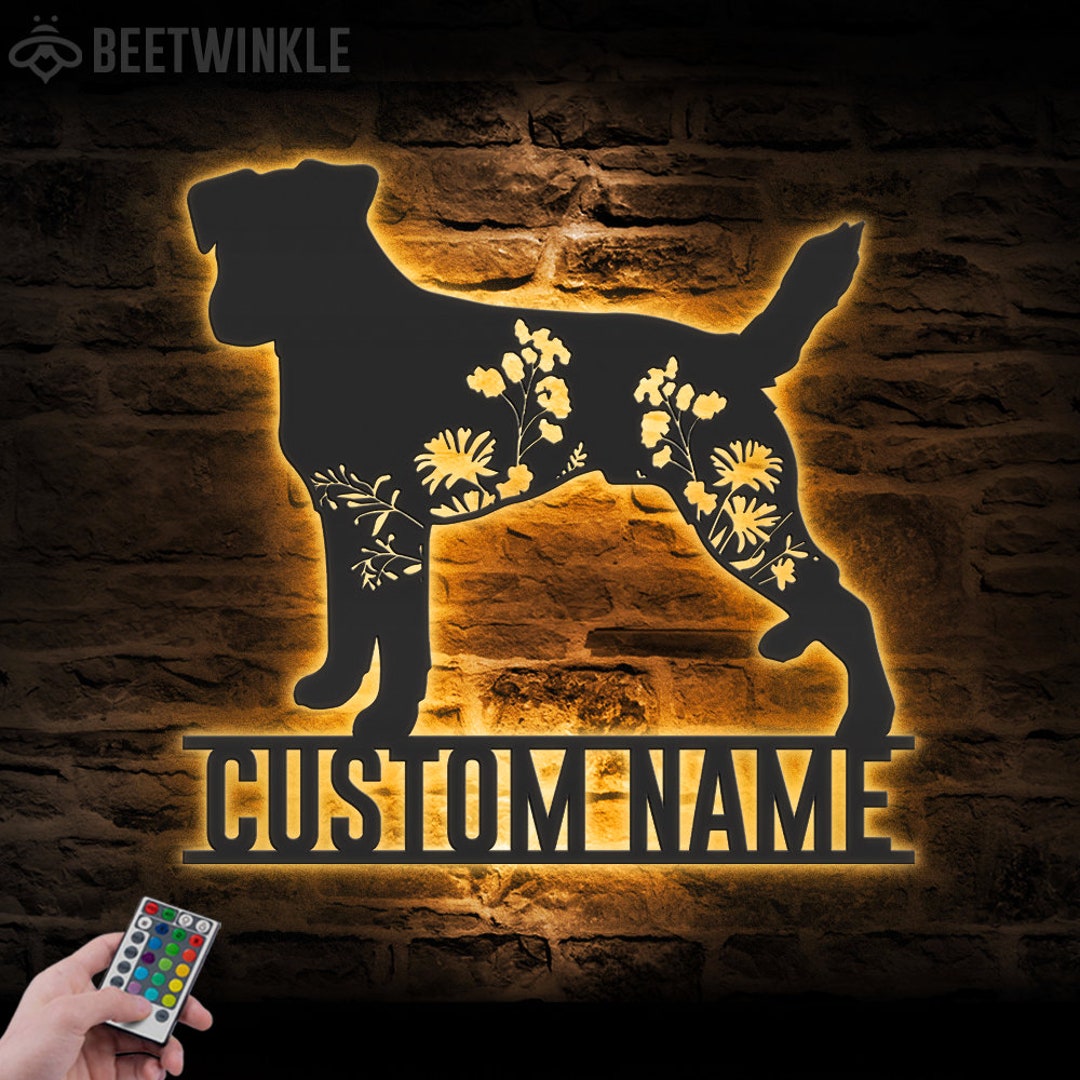 Custom Floral Parson Russell Terrier Metal Wall Art LED Light ...