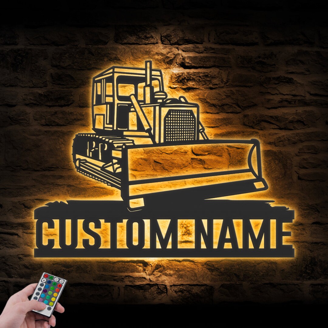 Custom Bulldozer Driver Metal Wall Art LED Light Personalized Bulldozer ...