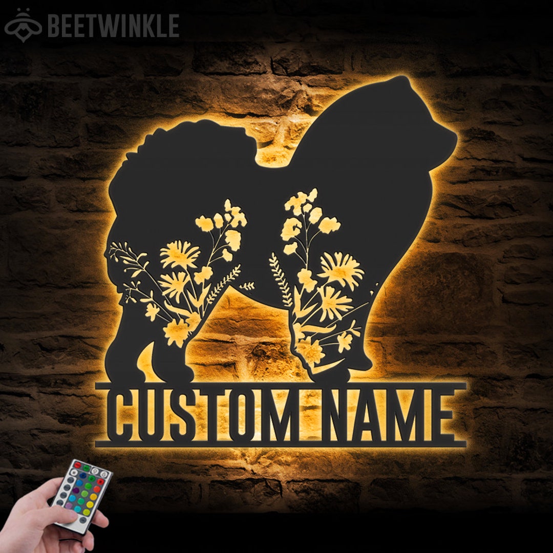 Custom Floral Chow Chow Metal Wall Art LED Light Personalized Wild ...
