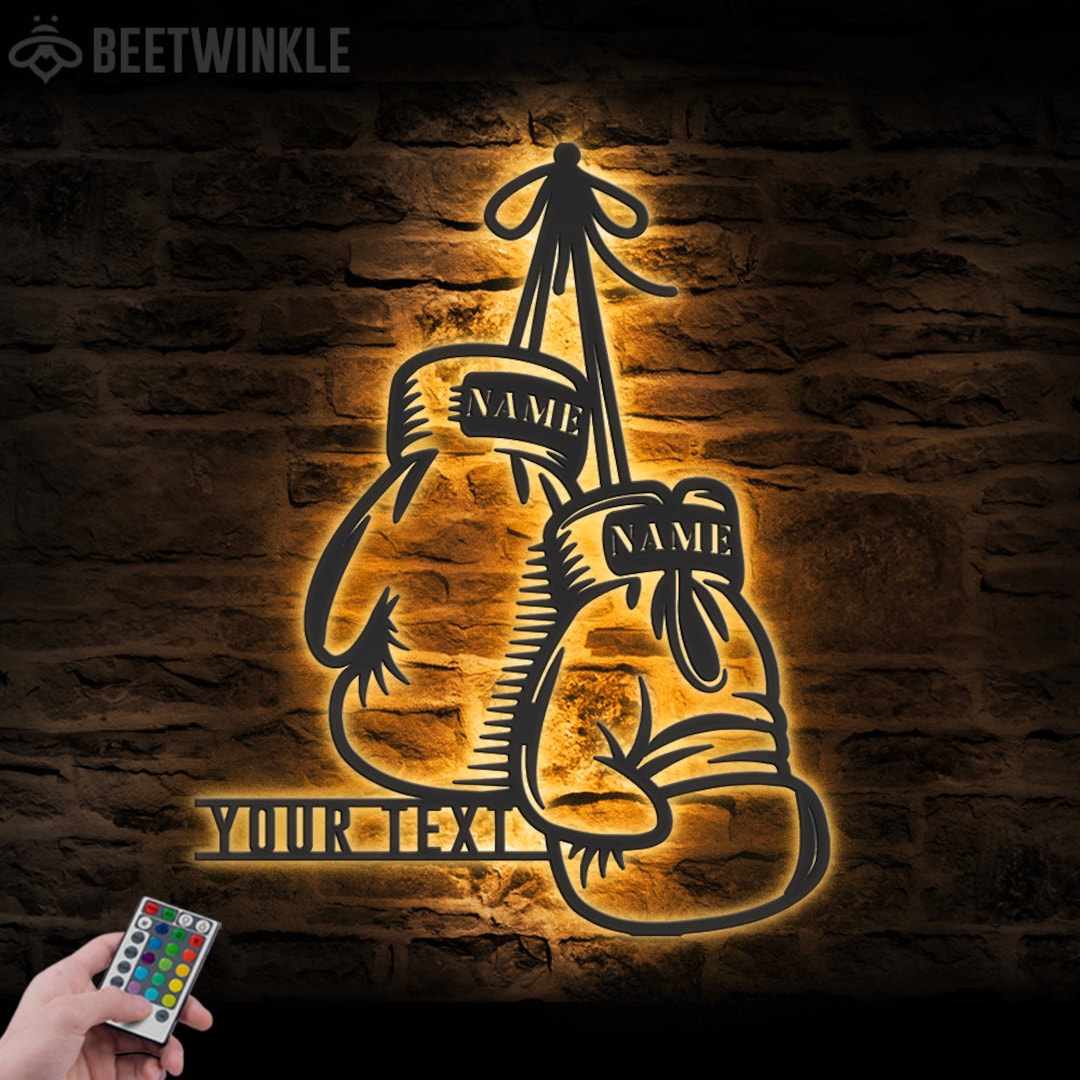 Custom Boxing Gloves Metal Wall Art With LED Light Personalized Boxer ...