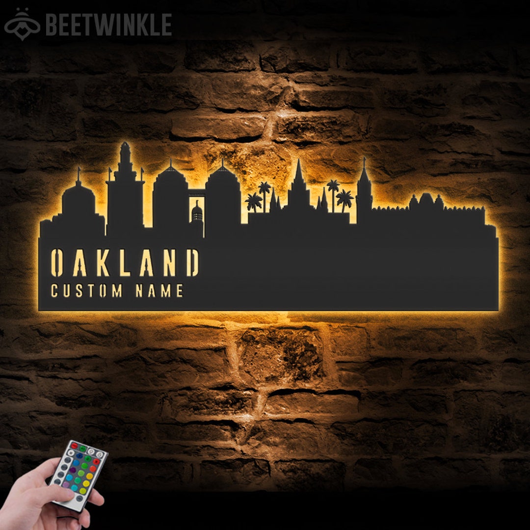 Custom Oakland Skyline Metal Wall Art LED Light Personalized California ...