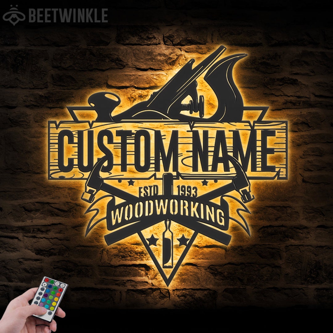Custom Woodworking Tool Metal Wall Art LED Light Personalized Carpenter ...