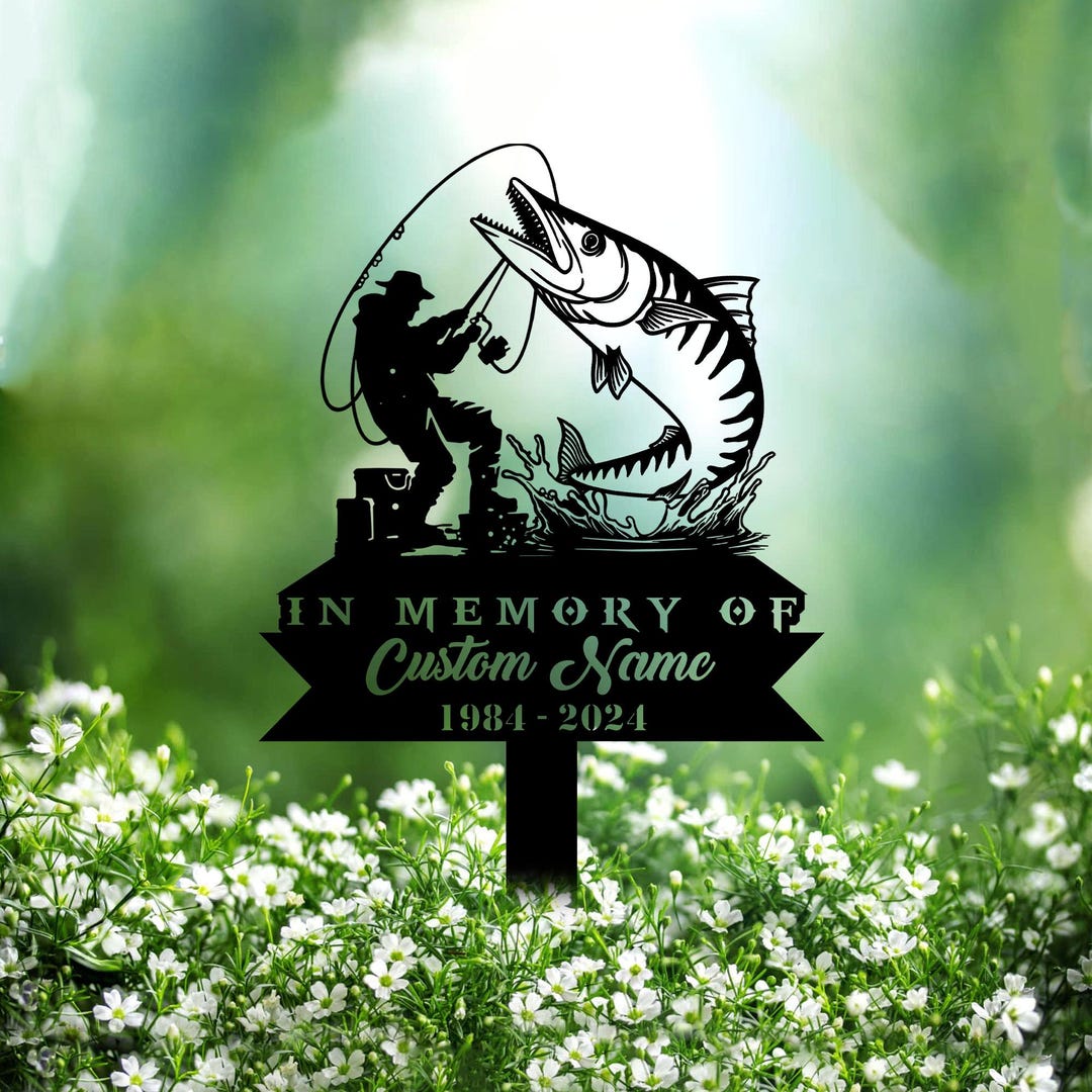 Custom Barracuda Fishing Metal Memorial Stake Personalized Fisherman ...