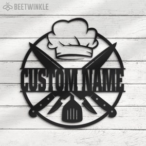Custom Chef Logo Metal Wall Art LED Light Personalized Backyard Cooking ...
