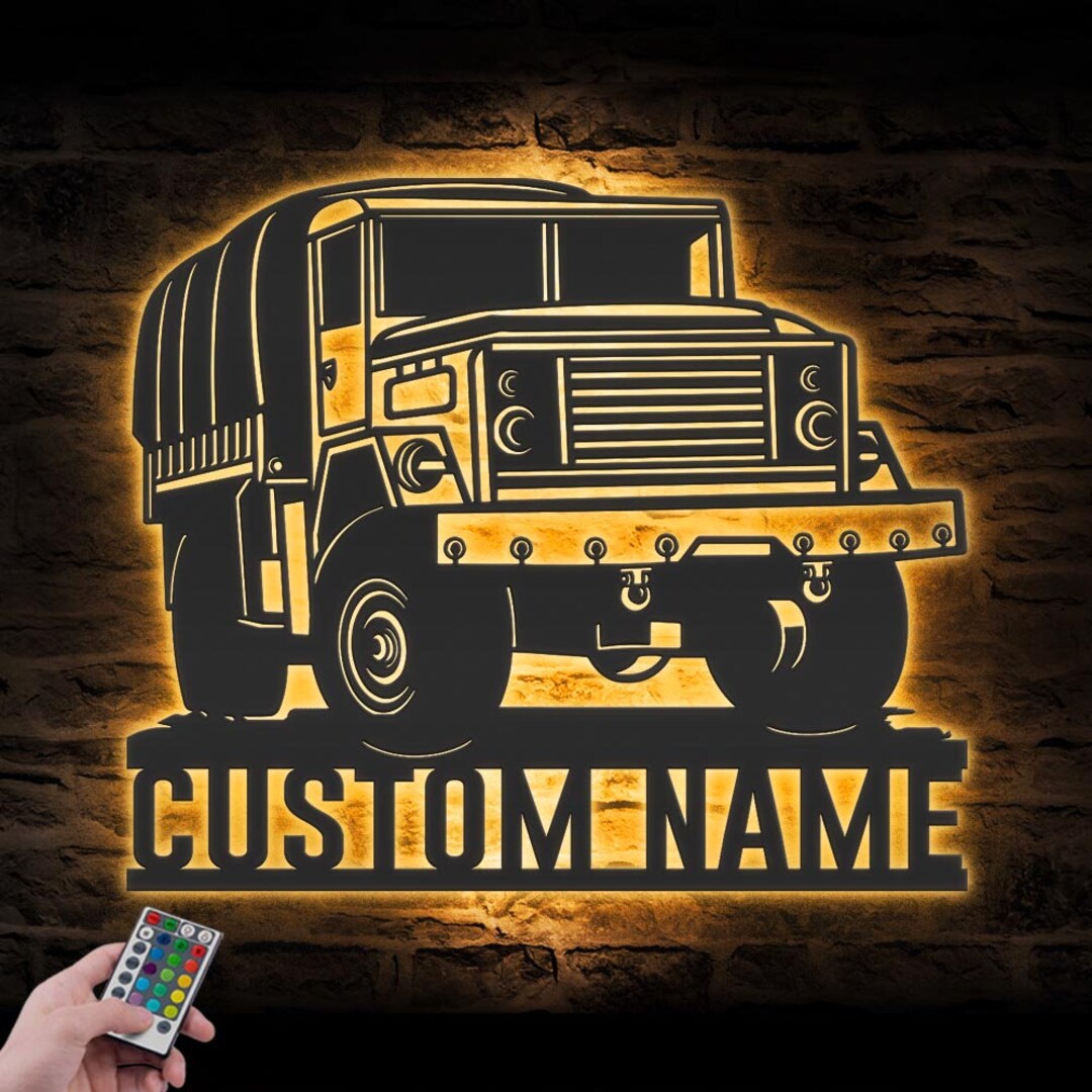 Custom Army Transport Metal Wall Art LED Light Personalized Military ...