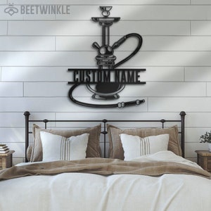 Custom Shisha Hookah Metal Wall Art LED Light Personalized Smoke Shop ...