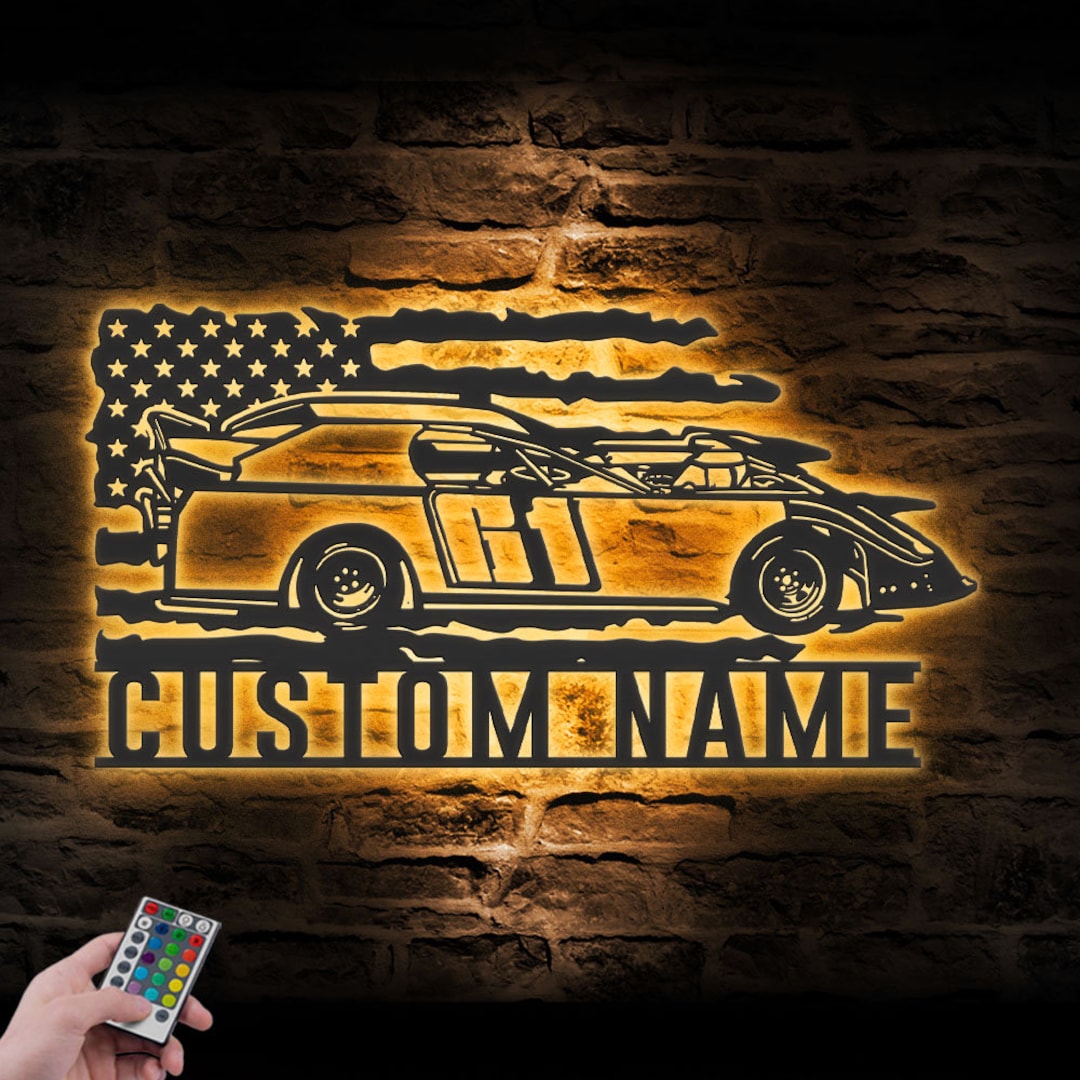 Custom Sport Car Garage Metal Wall Art LED Light Personalized Super Car ...