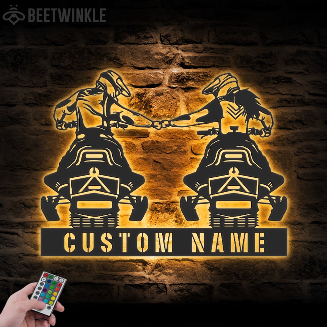Custom Couple Snowmobile Metal Wall Art LED Light Personalized Ski-doo ...