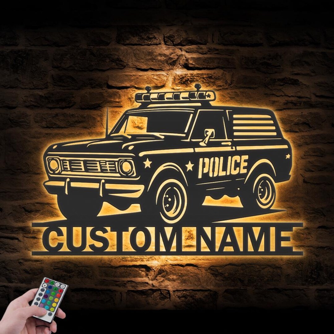 Custom Police Car Driver Metal Wall Art LED Light Personalized Policer ...