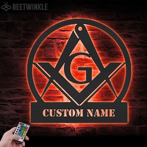 Custom Mason Square & Compass Metal Wall Art LED Light Personalized ...
