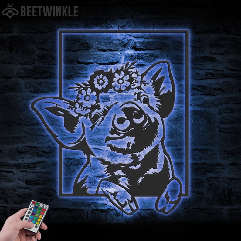 Funny Pig Farmhouse Metal Wall Art LED Light Pig Farm - Etsy
