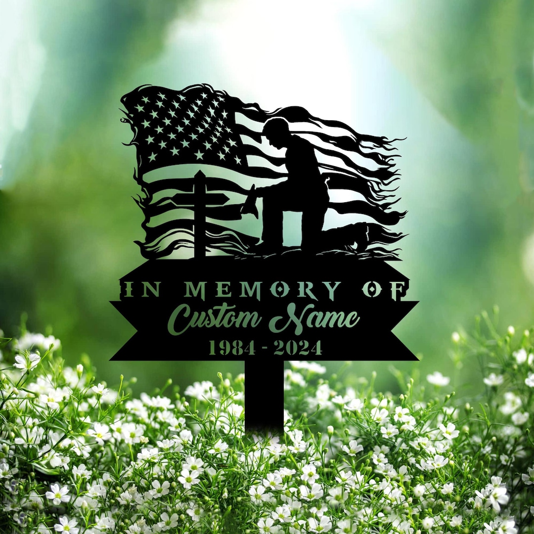 Custom US Police Kneeling Praying Metal Memorial Stake Personalized ...