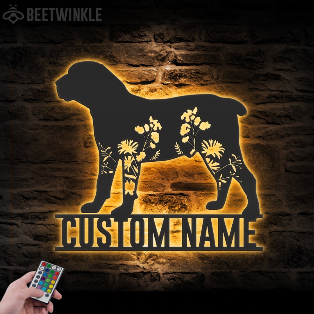 Custom Floral Boerboel Metal Wall Art LED Light Personalized Wild ...