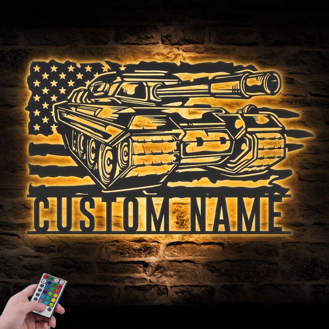 Custom US Soldier Military Tank Metal Wall Art LED Light Personalized ...