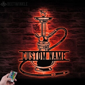 Custom Shisha Hookah Metal Wall Art LED Light Personalized Smoke Shop ...