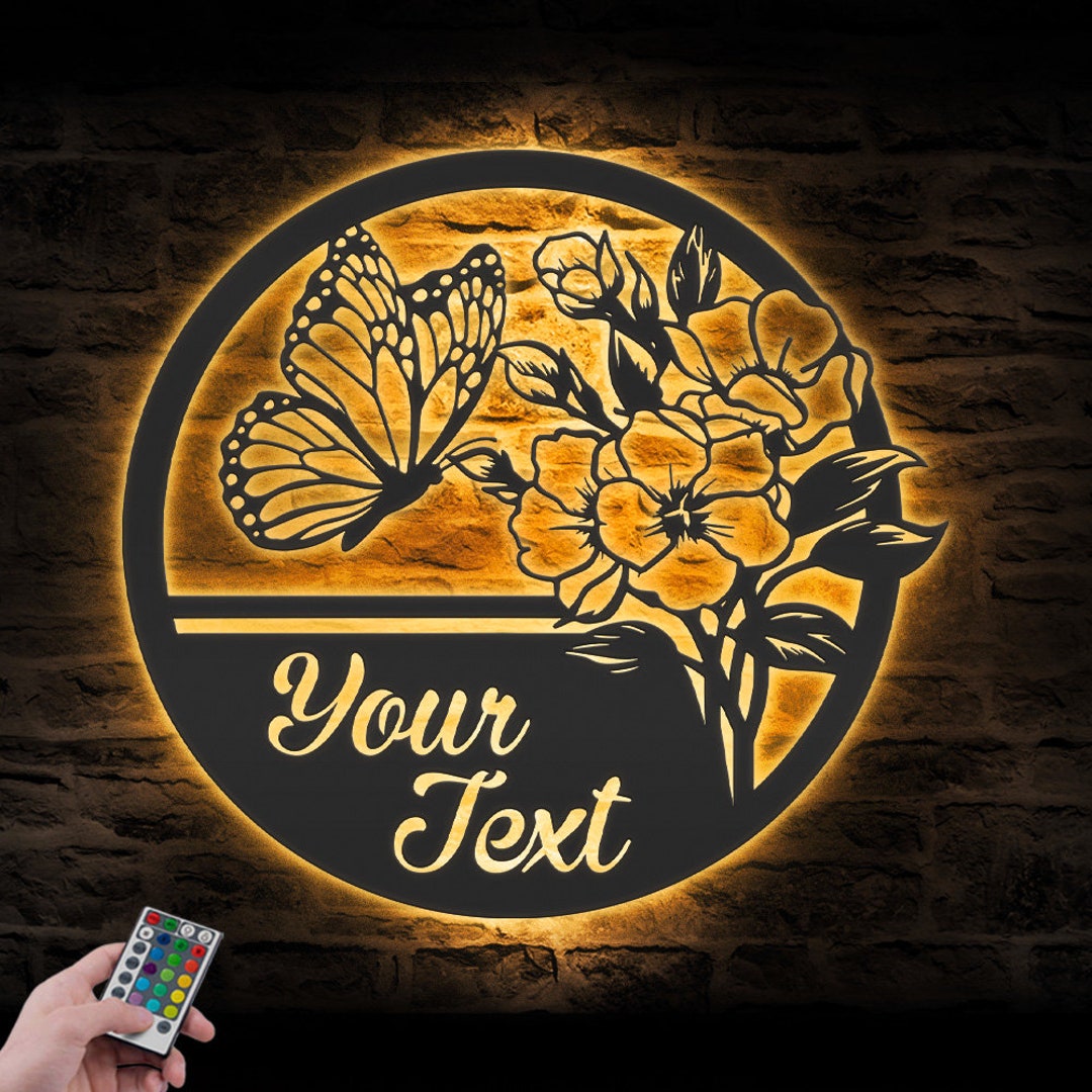 Custom Gardenia Flower Metal Wall Art LED Light Personalized Farm Name ...