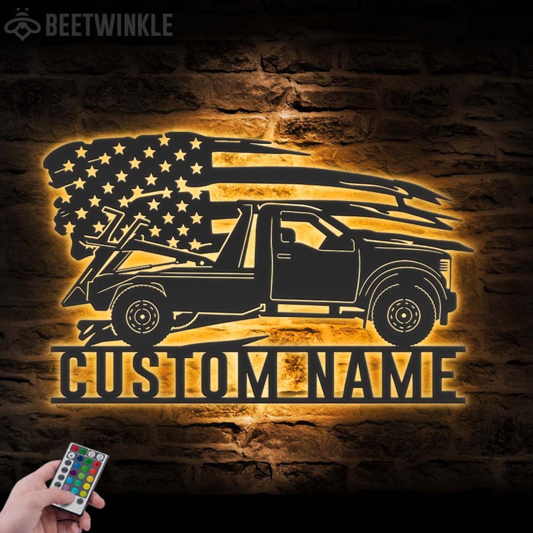 Custom US Rotator Tow Truck Driver Metal Wall Art LED Light ...
