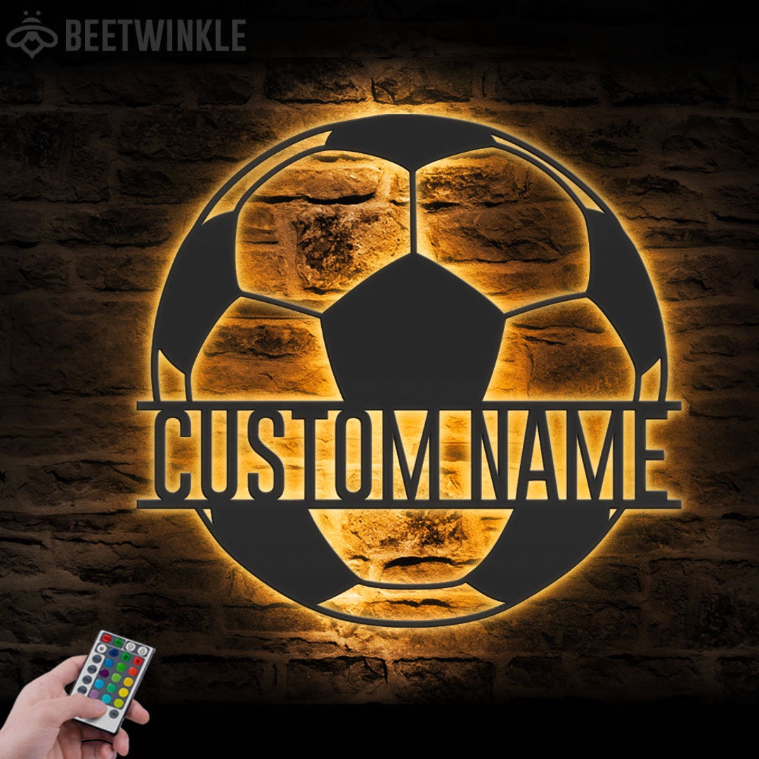 Custom Soccer Ball Metal Wall Art LED Light Personalized Football ...