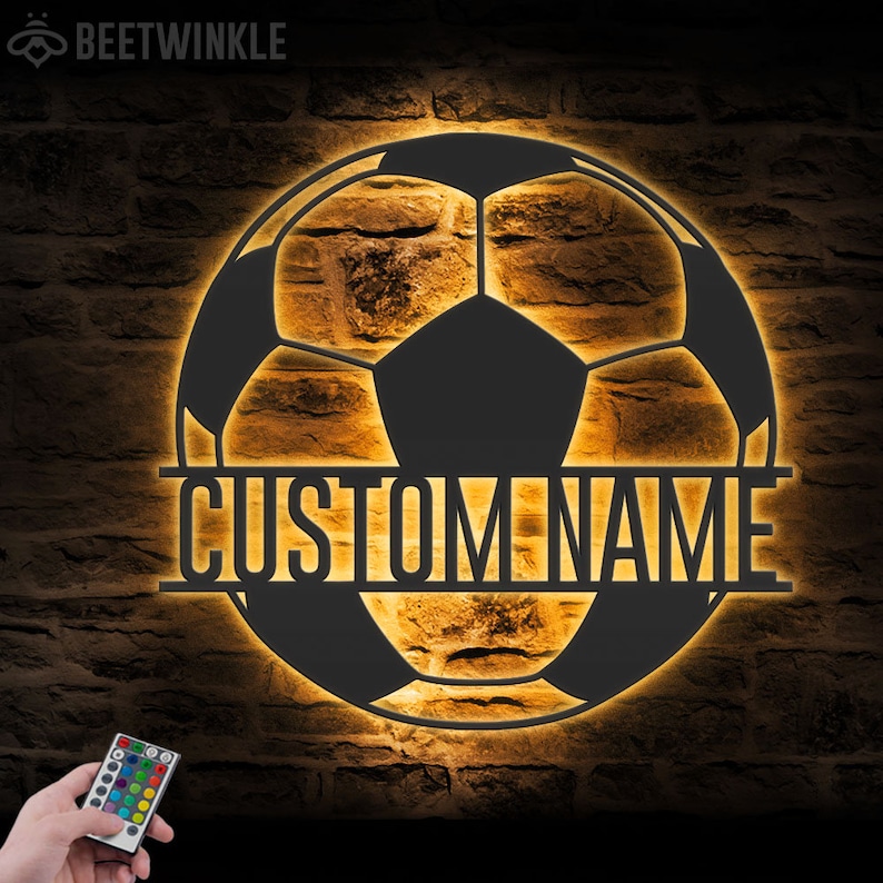 Custom Soccer Ball Metal Wall Art LED Light Personalized - Etsy