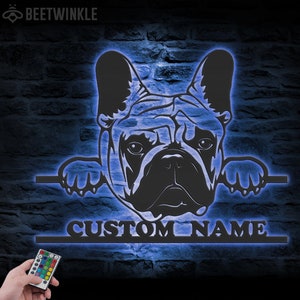 Custom French Bulldog Metal Wall Art LED Light Personalized Frenchie ...