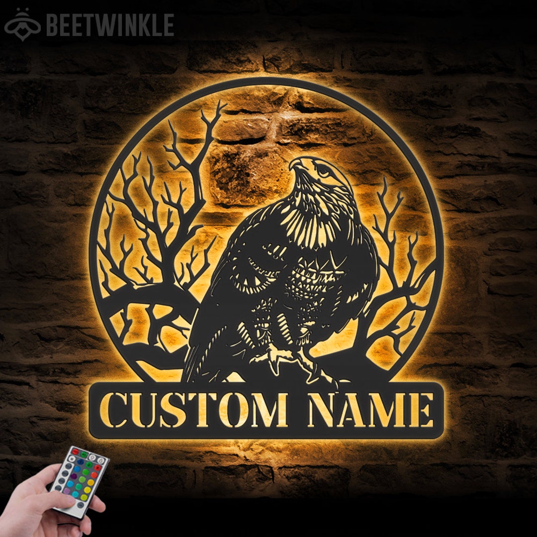 Custom Eagle Metal Wall Art LED Light Personalized Bald Eagle Name Sign ...