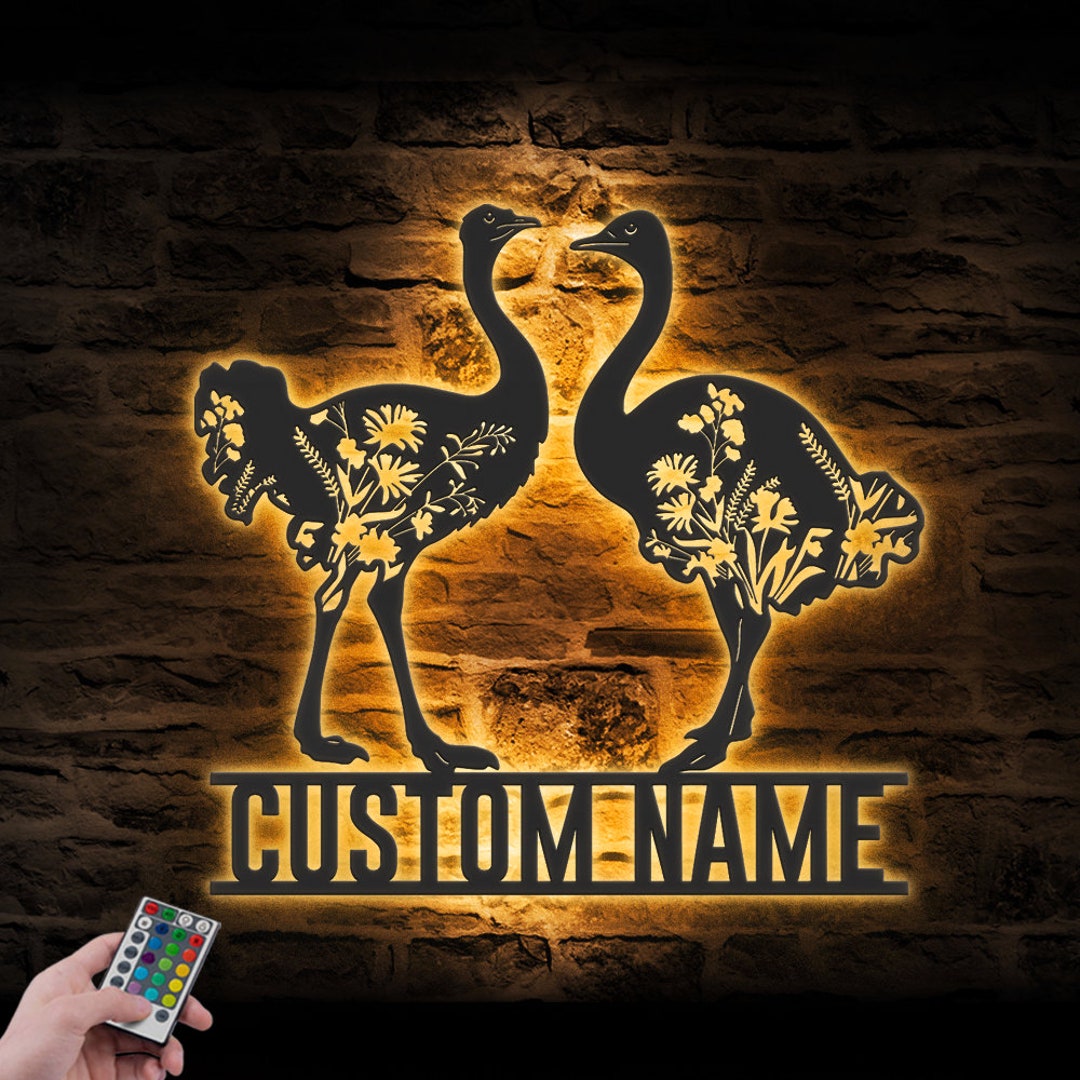 Custom Wildflower Couple Ostrich Metal Wall Art LED Light Personalized ...