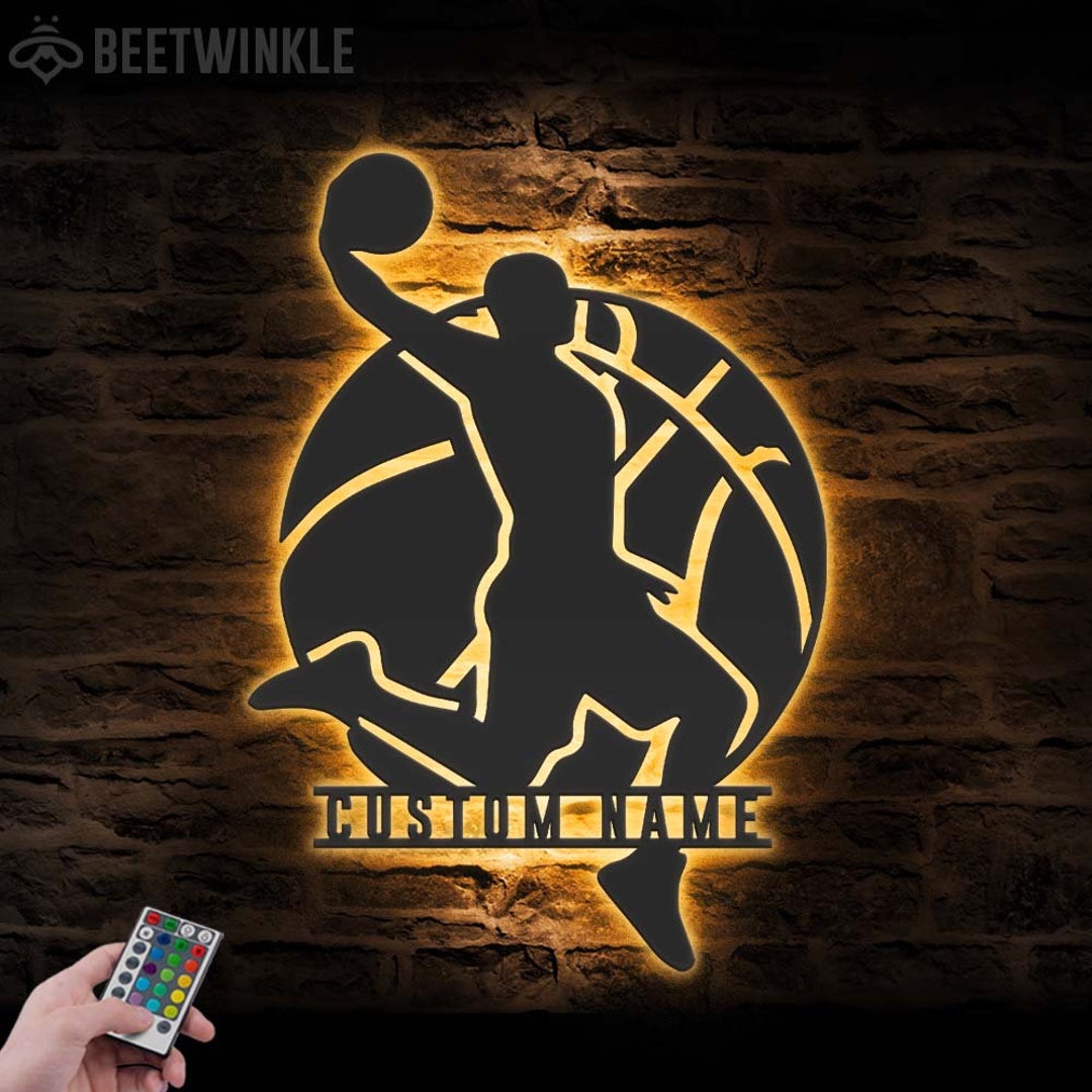 Custom Basketball Metal Wall Art LED Light Personalized Player Lover ...