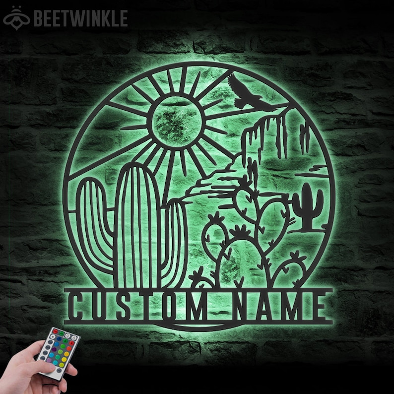 Custom Cactus Desert Mountain Metal Wall Art LED Light - Etsy