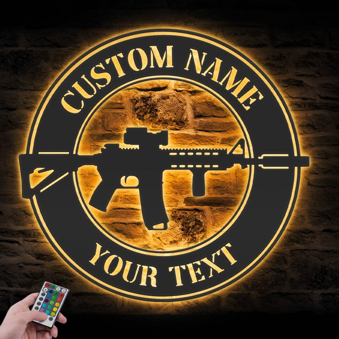 Custom Gun Metal Wall Art LED Light Personalized Second Amendment 2nd ...