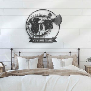 Custom Puffer Fish Metal Wall Art LED Light Personalized Pufferfish ...