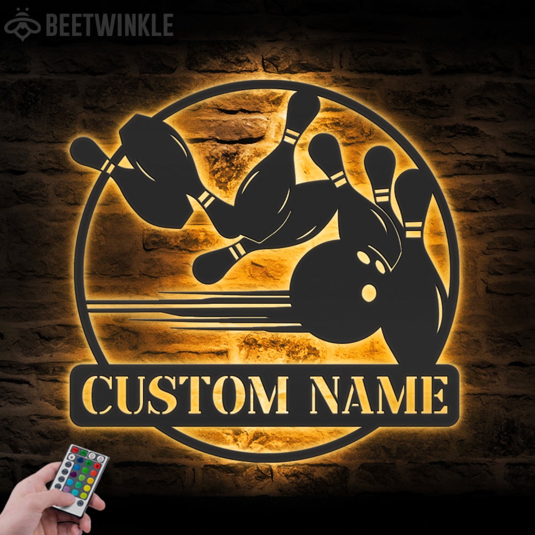 Custom Bowling Ball Metal Wall Art With LED Light Personalized Bowling ...
