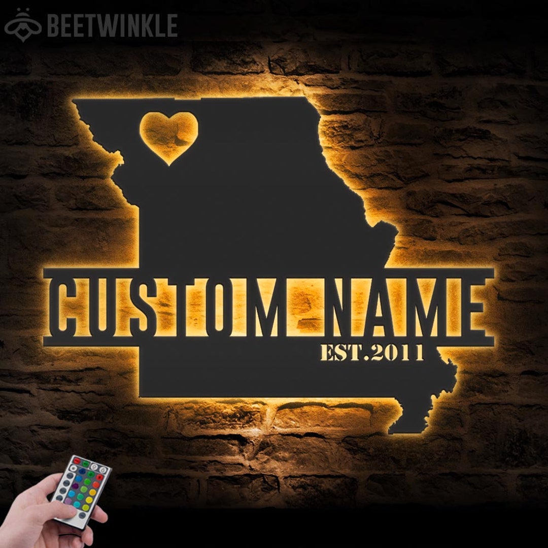 Custom Missouri Map Metal Wall Art LED Light Personalized Missouri ...