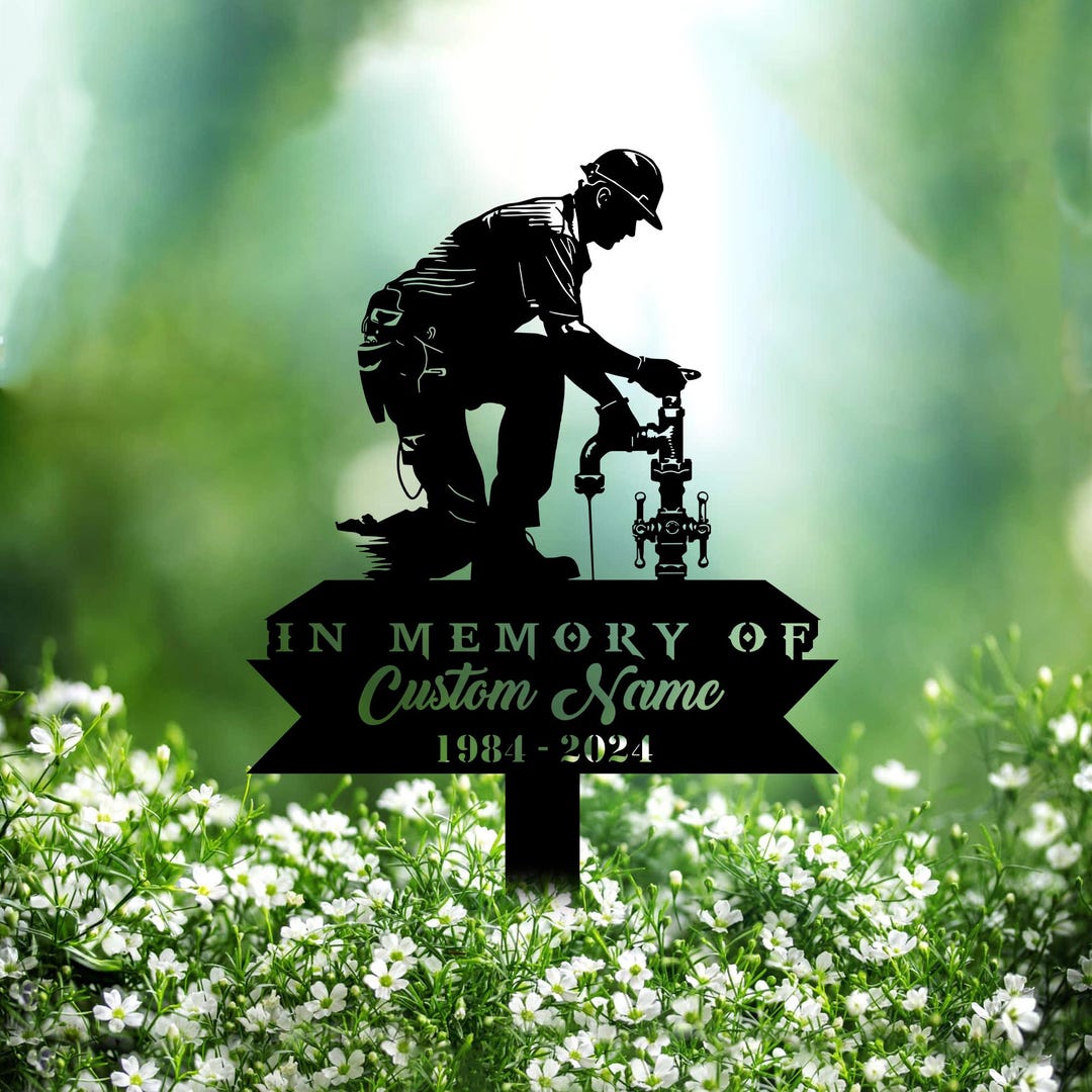 Custom Plumber Metal Memorial Stake Personalized Plumbing Grave Marker ...