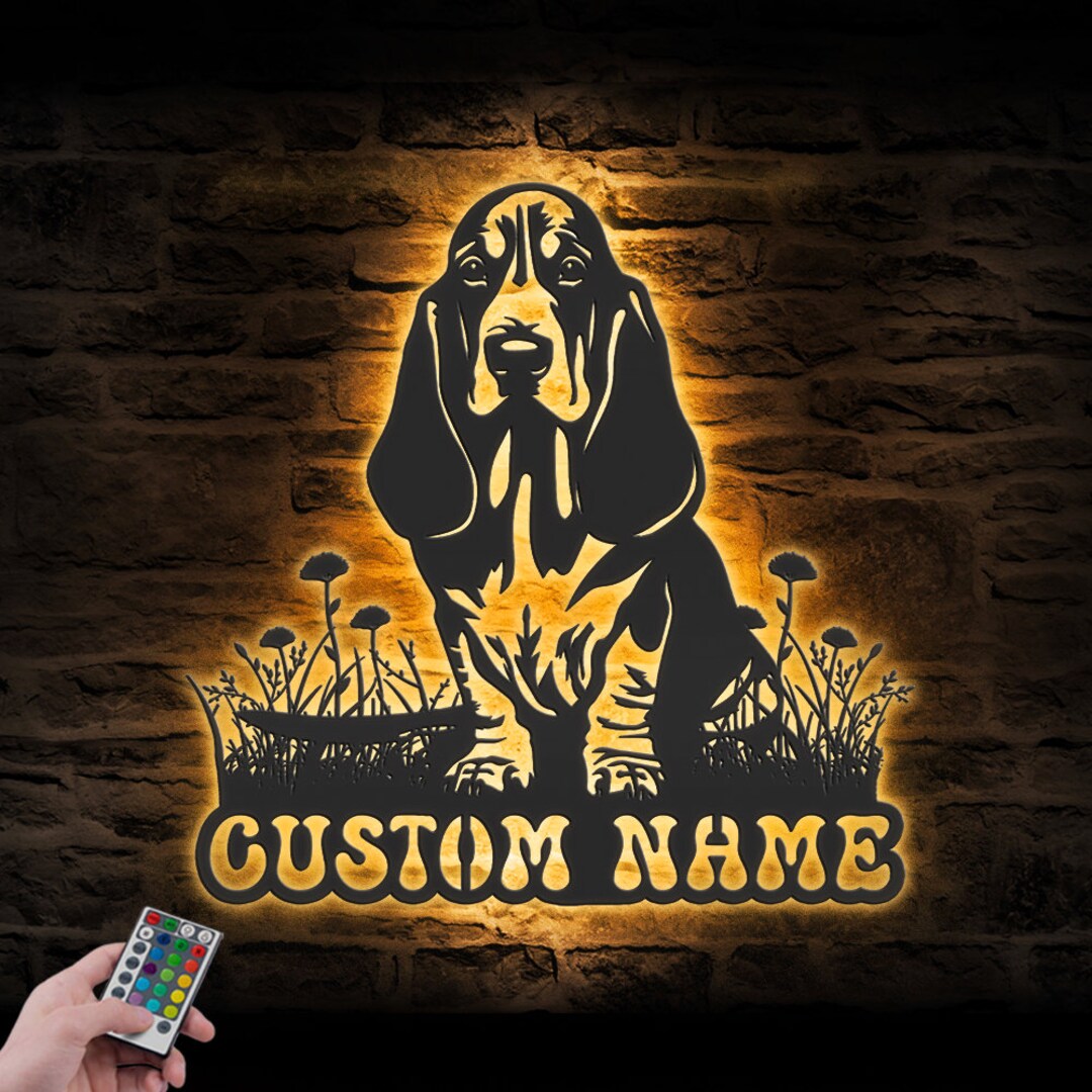 Custom Basset Hound Metal Wall Art LED Light Personalized Basset Dog ...