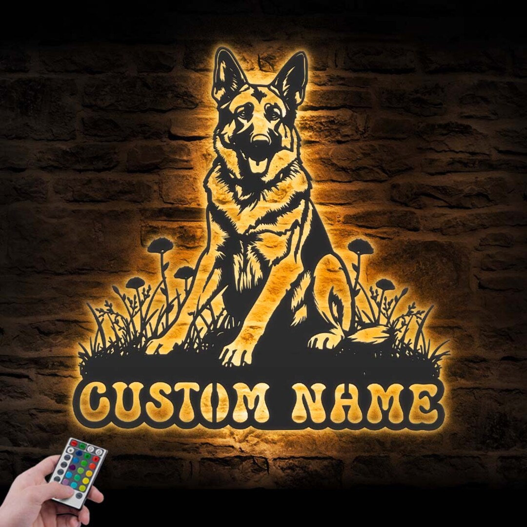 Custom German Shepherd Metal Wall Art LED Light Personalized Dog Lover ...