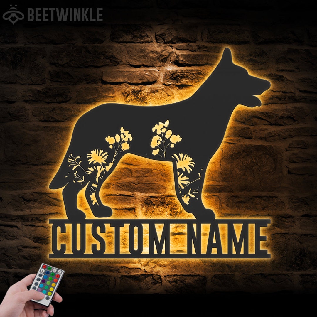 Custom Floral German Shepherd Metal Wall Art LED Light Personalized ...