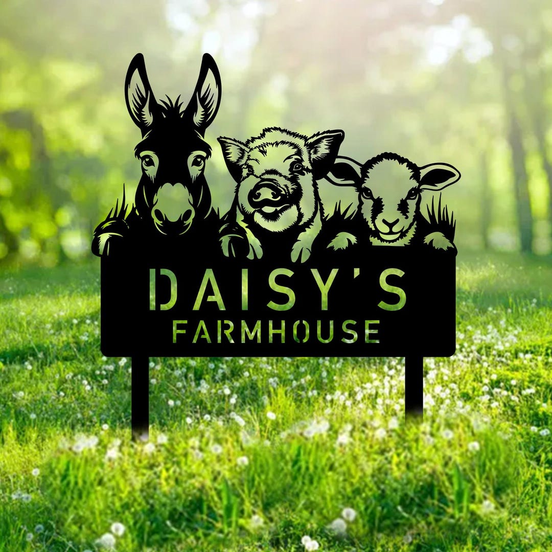 Custom Donkey Lamb Pig Farmhouse Garden Metal Sign Personalized Cattle ...