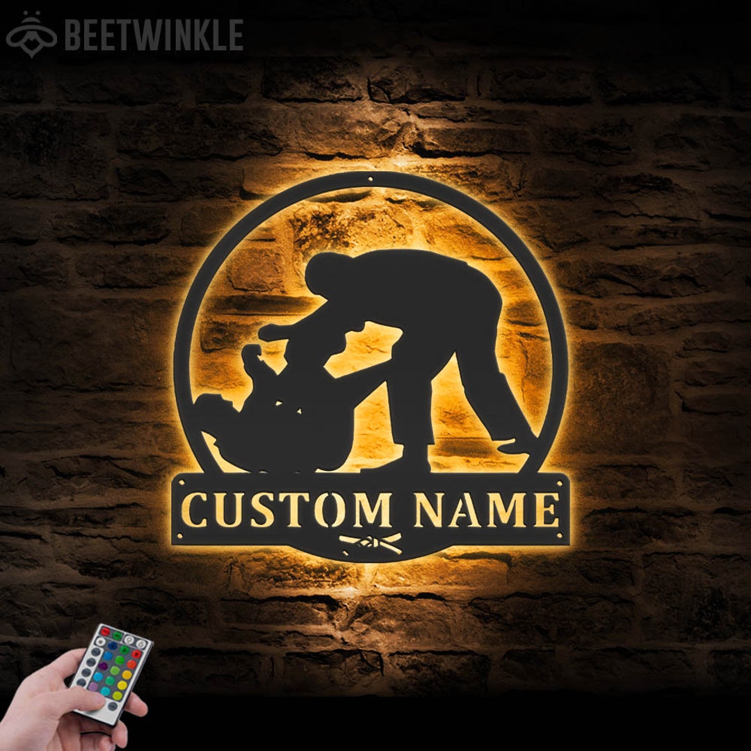 Custom Brazilian Jiu Jitsu Metal Wall Art With LED Light Personalized ...