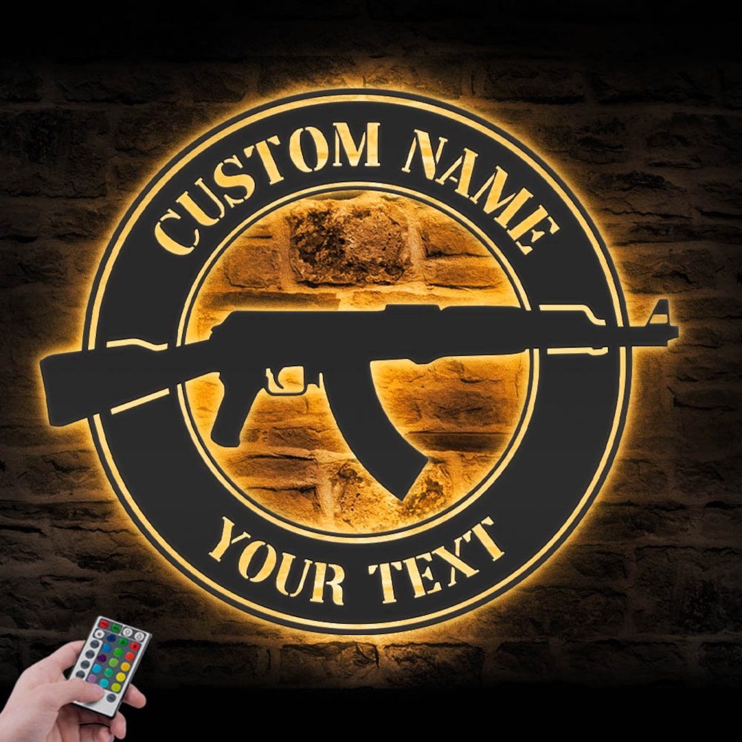 Custom Gun Metal Wall Art LED Light Personalized Second Amendment 2nd ...