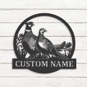 Custom Couple Pheasant Metal Wall Art LED Light Personalized Hunter ...